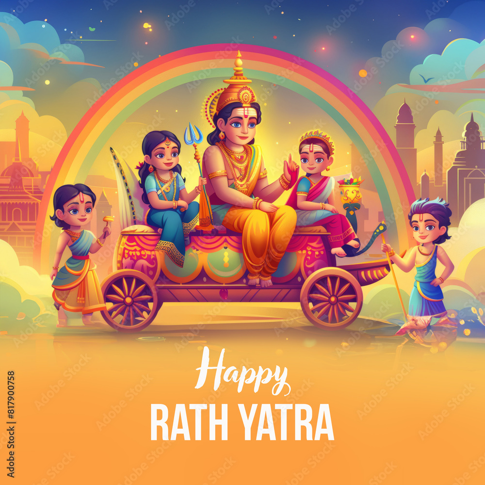 Colorful depiction of Hindu gods on Rath Yatra festival chariot, Lord ...