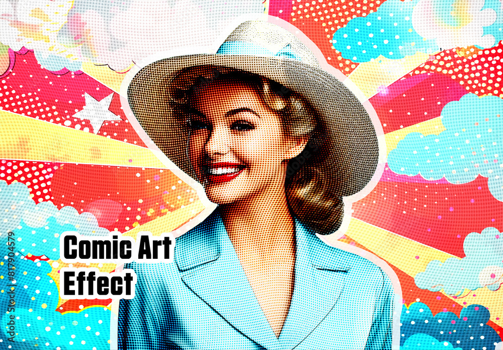 Comic Art Effect with Ai Gnerative Background Stock Template | Adobe Stock