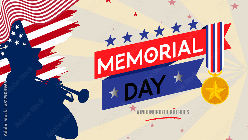Memorial day tribute banner with soldier silhouette Stock Illustration ...