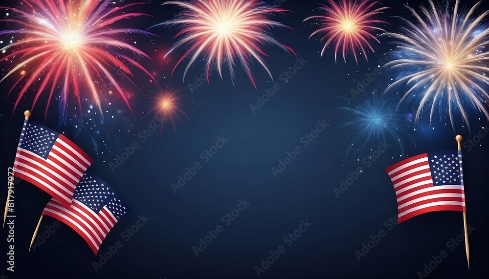 USA Day background with fireworks, flag banner header background for ...