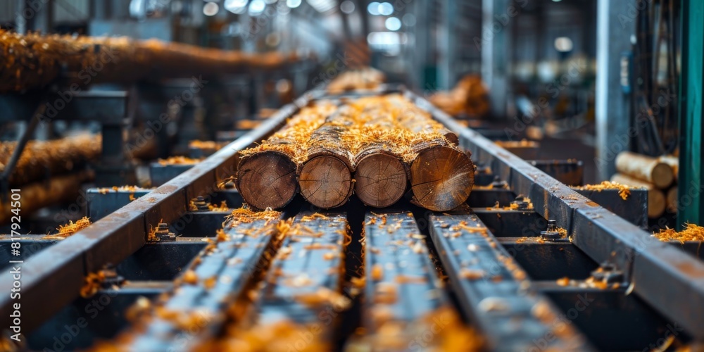 Wood raw materials at a sawmill for furniture production or timber ...