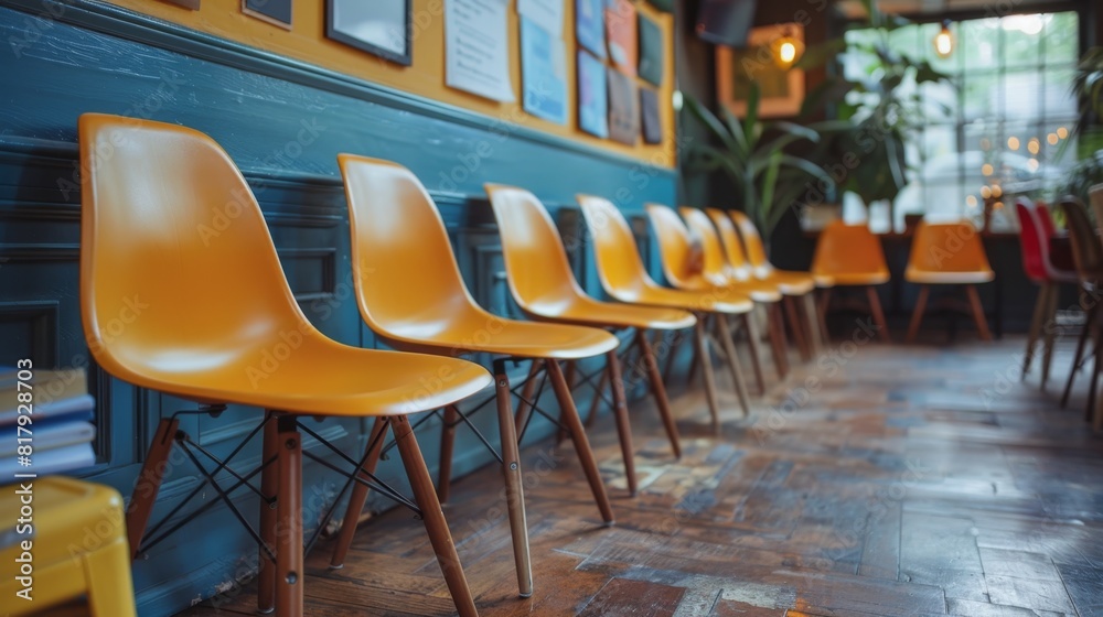 group therapy room with chairs holding journals, illustrating mental ...