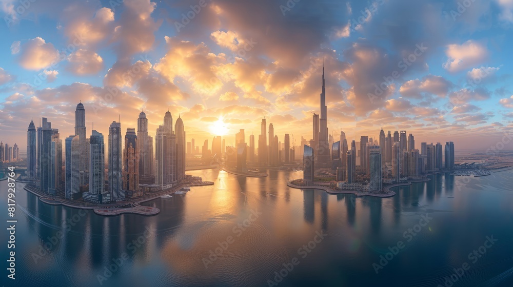 Cityscape at Dawn: A stunning panoramic view of a modern city skyline ...