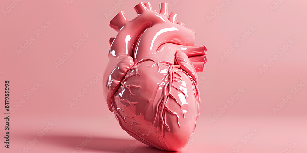 Inflatable anatomical shaped heart in pink color on pink background ...