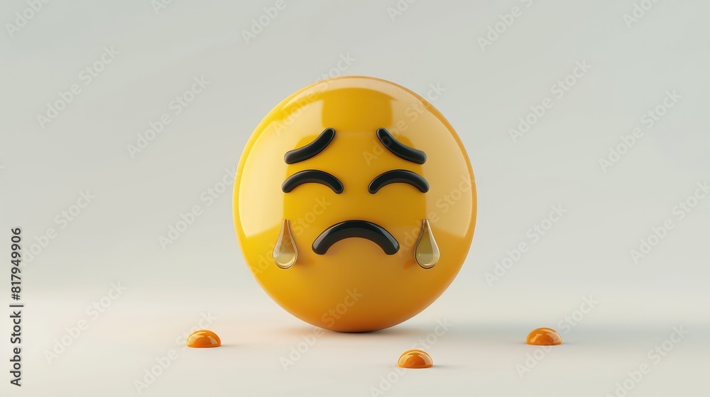 Crying face emoji with teardrops representing sadness or distress set ...