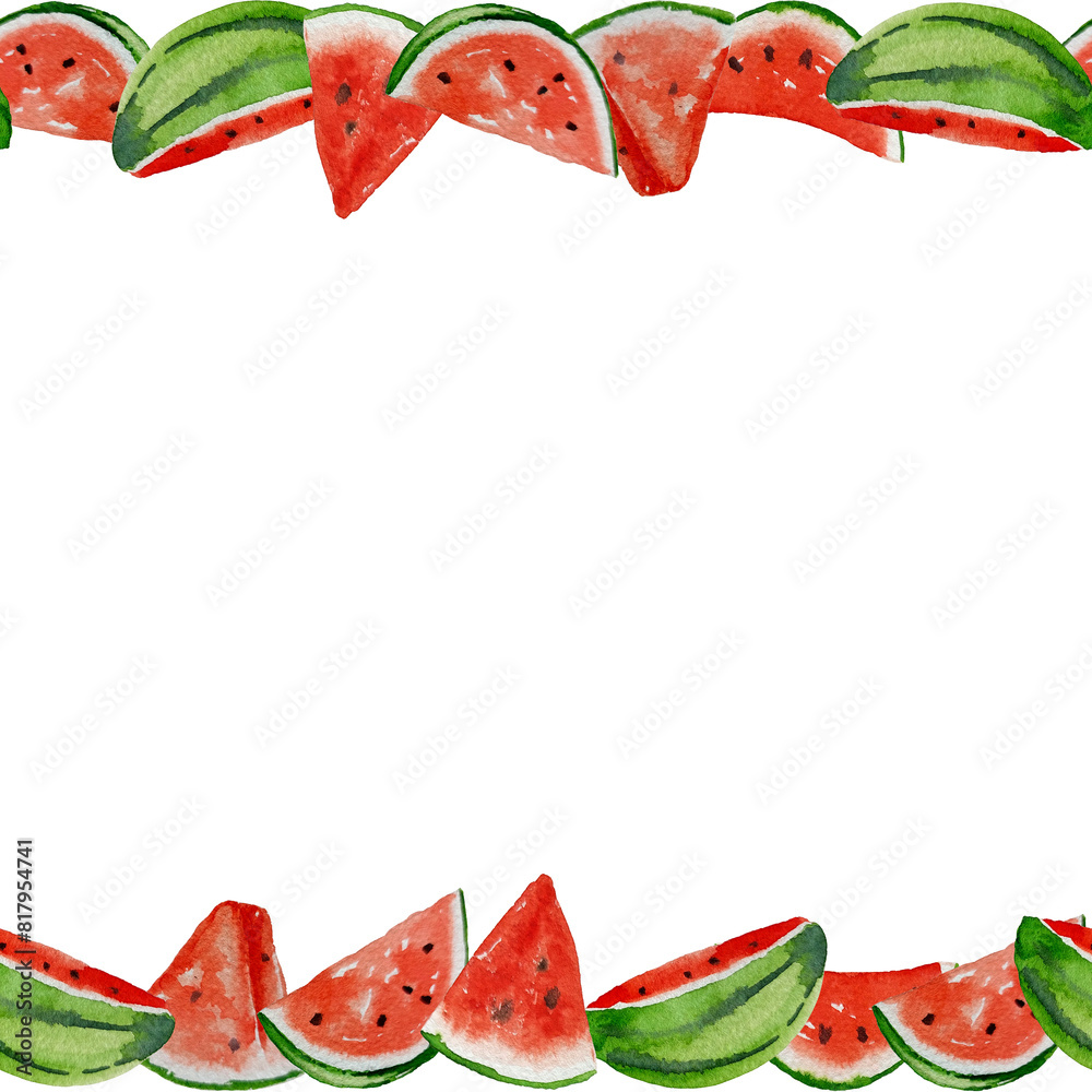 Seamless watermelon frame, slice of watermelon, isolated on white ...