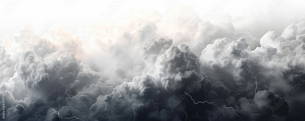 lightning and dark clouds on a white background, banner design, in high ...