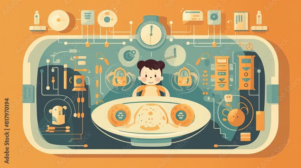 Neonatal Xray flat design top view infant care theme cartoon drawing ...