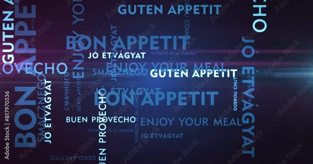 Enjoy your meal kinetic text abstract concept loop animated. Bon ...