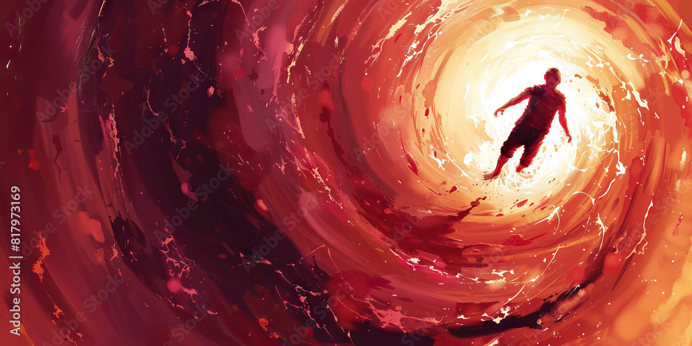 The desperate figure, consumed by their own whirlwind of despair, trapped in a spiral of endless ...