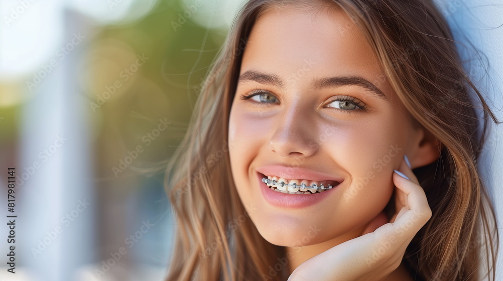 Orthodontic Dental Care Concept. Woman Healthy Smile close up. Closeup ...