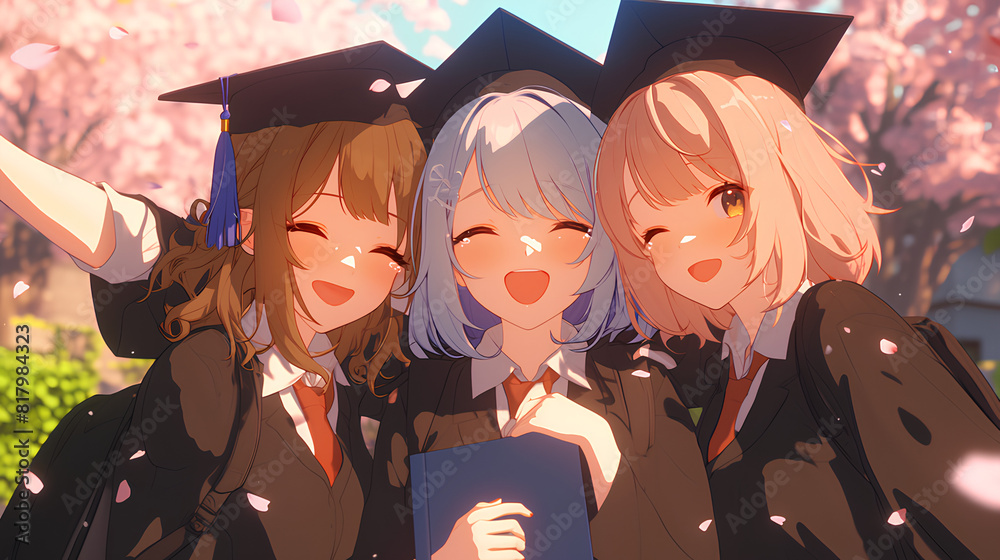 anime girls graduation characters Stock Illustration | Adobe Stock