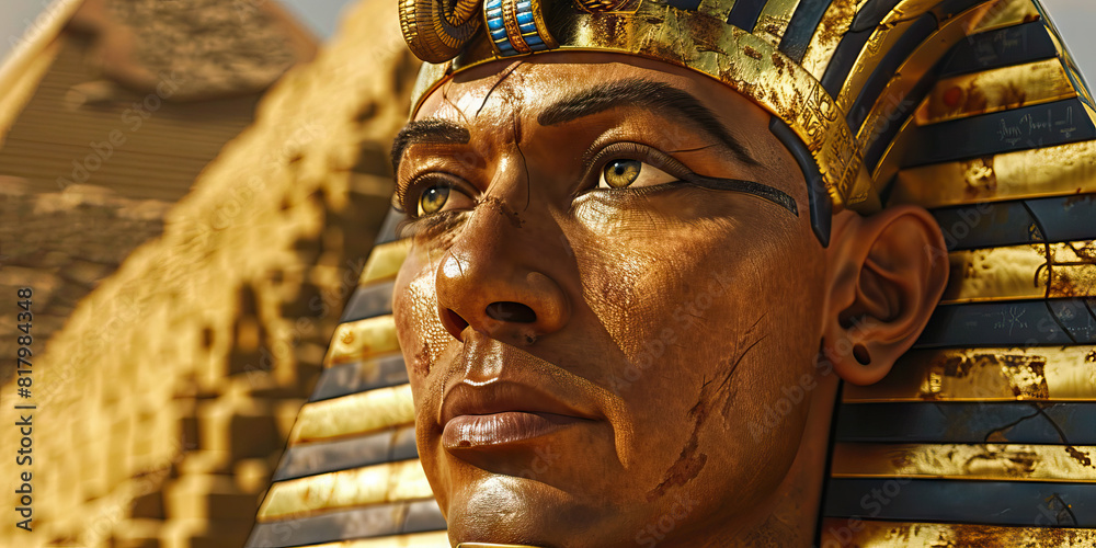 An Egyptian pharaoh, adorned with gold and jewels, oversees the ...