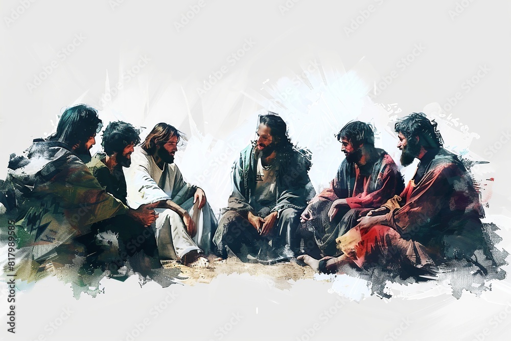 A minimalist illustration featuring Jesus and the 12 disciples ...