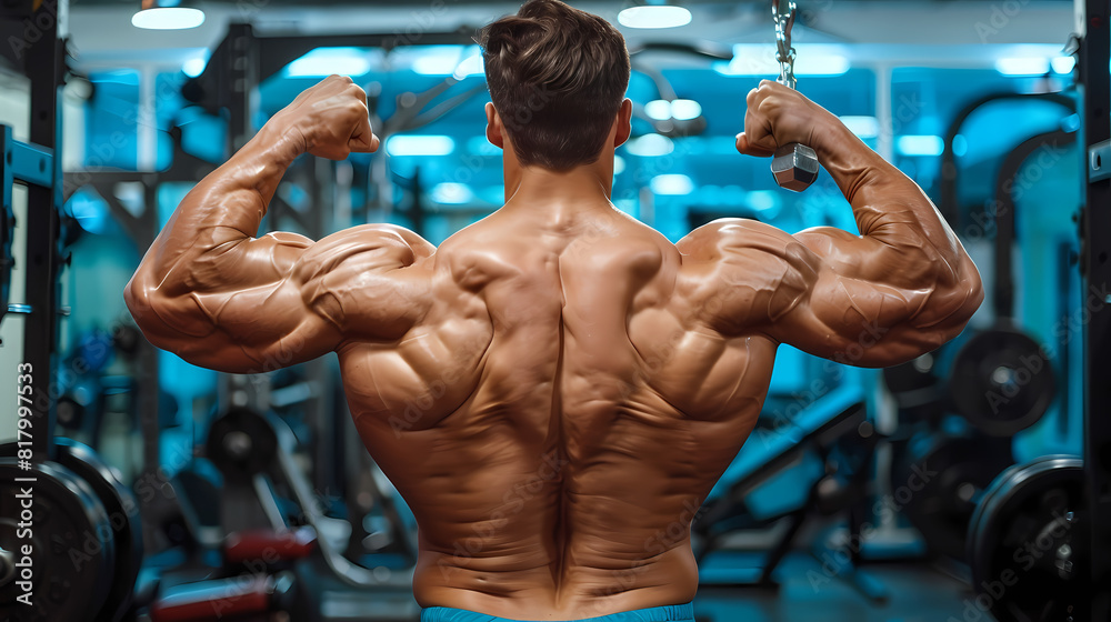 Muscular back of a male athlete bodybuilder exercising in the gym Stock ...
