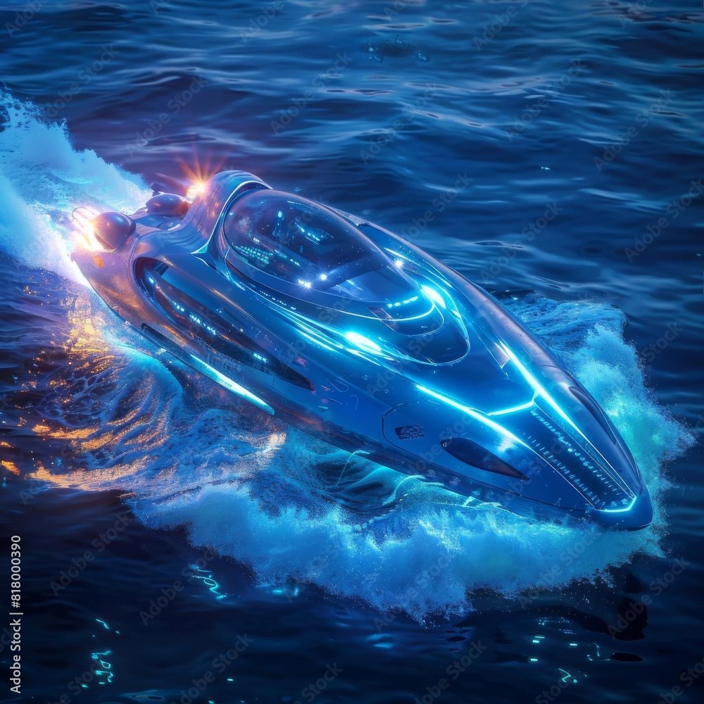 Water sports complex, side view, hydro jet racing with neon lights ...