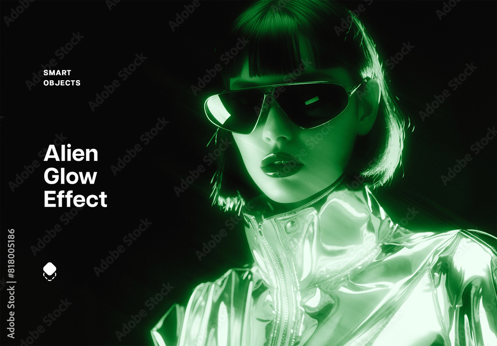 Green Film Glow Photo Effect Mockup Stock テンプレート | Adobe Stock