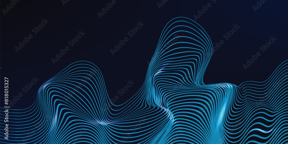 Abstract vector 3D lines background, blue curves linear perspective ...