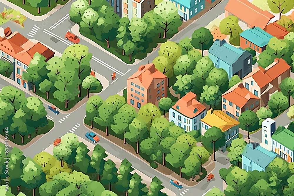 community tree planting flat design top view urban greening theme ...