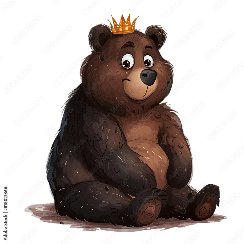 Lovable bear cartoon character wearing a king's crown, isolated on ...