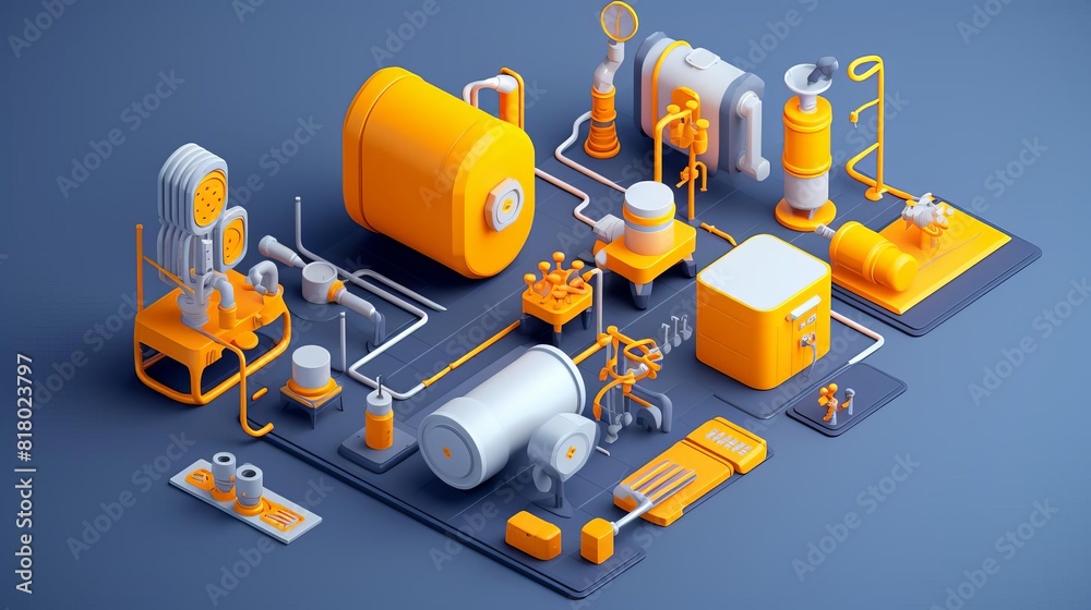 energy consumption flat design top view industrial impact theme 3D render Complementary Color ...