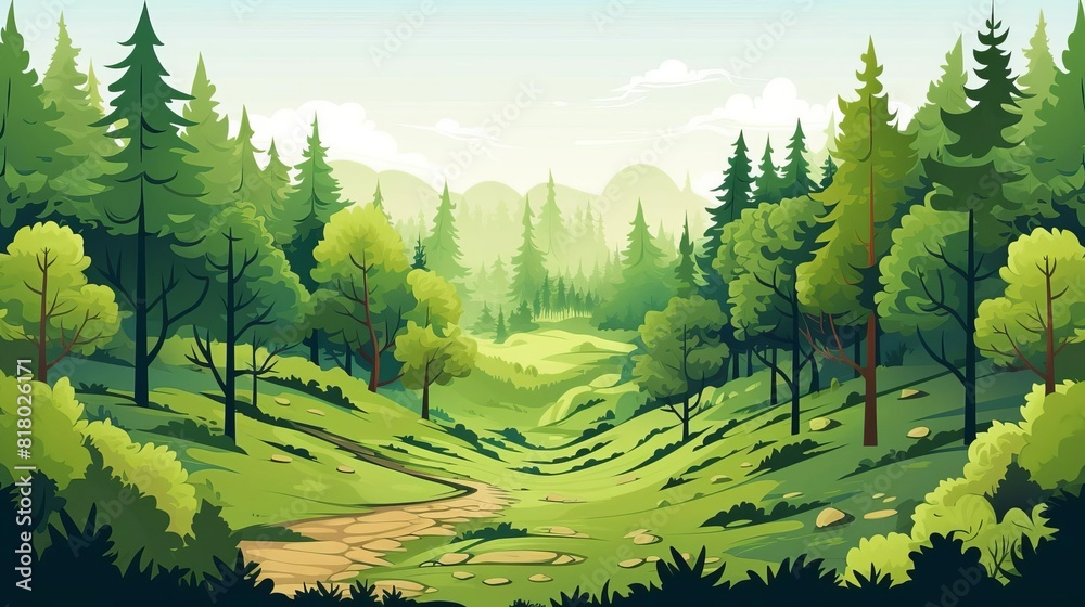 forest conservation flat design top view woodland theme cartoon drawing ...