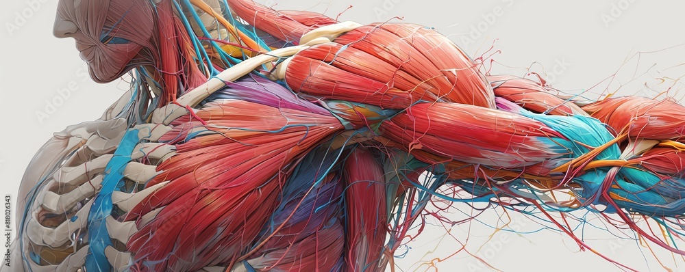 Anatomic illustration of a muscular system and skeleton of a human ...