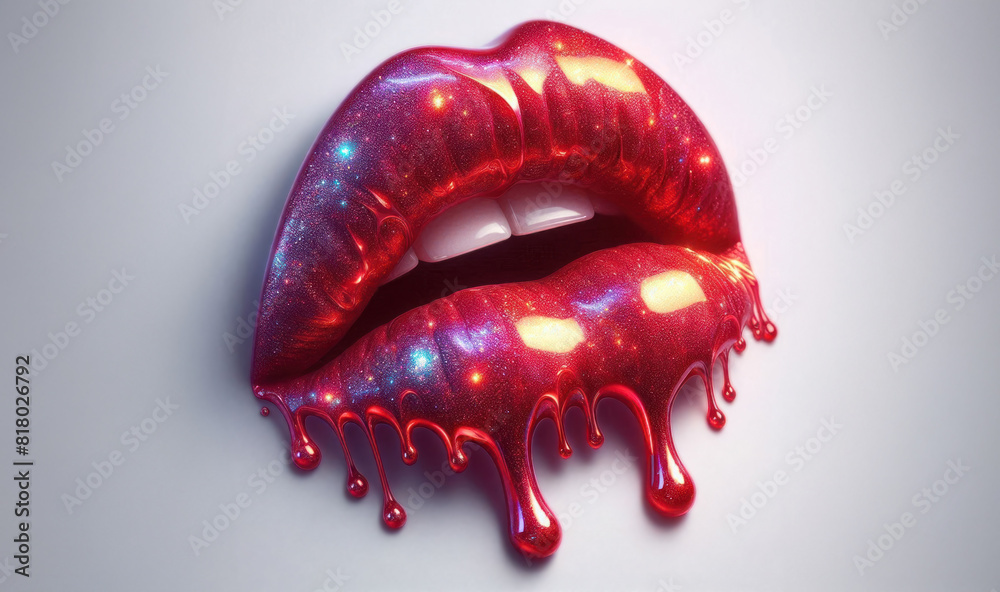 Dripping Glitter Gloss on Shiny Lips. sensual lips with glossy dripping ...