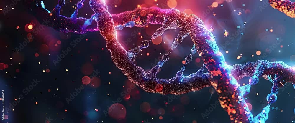 Close up DNA futuristic structure with blurry and sparkling background ...