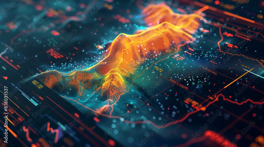 Detailed illustration of a weather radar screen displaying a colorful ...