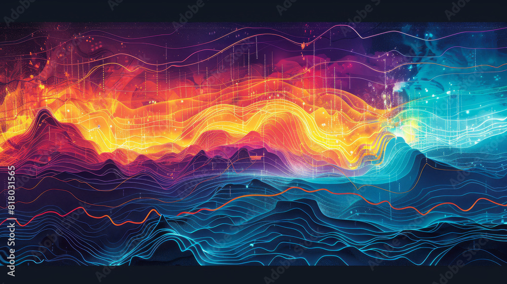 Detailed illustration of a weather radar screen displaying a colorful ...