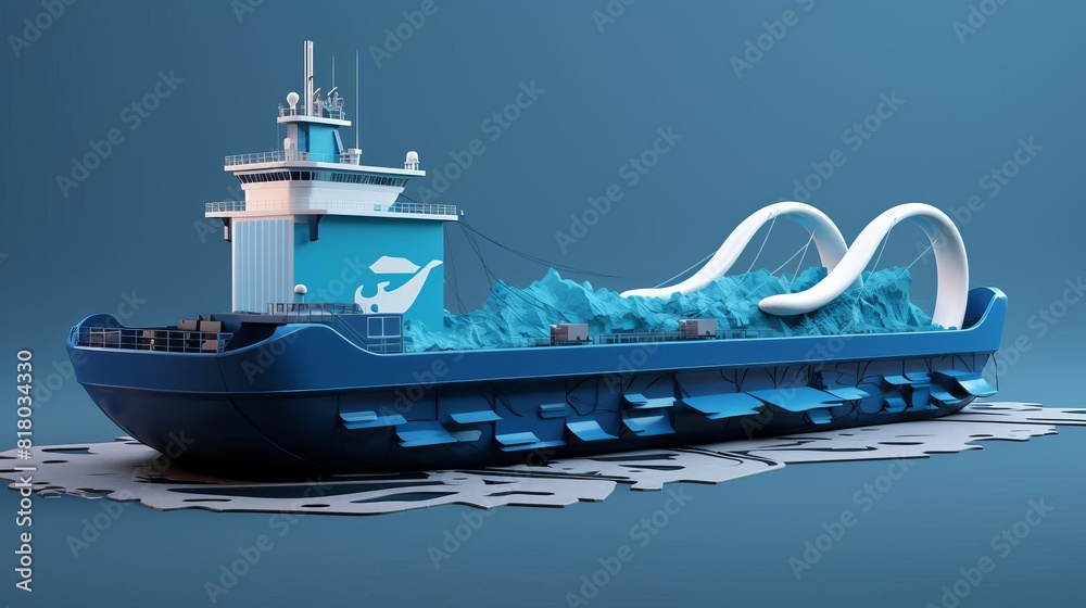 ocean cleanup flat design side view marine protection theme 3D render ...