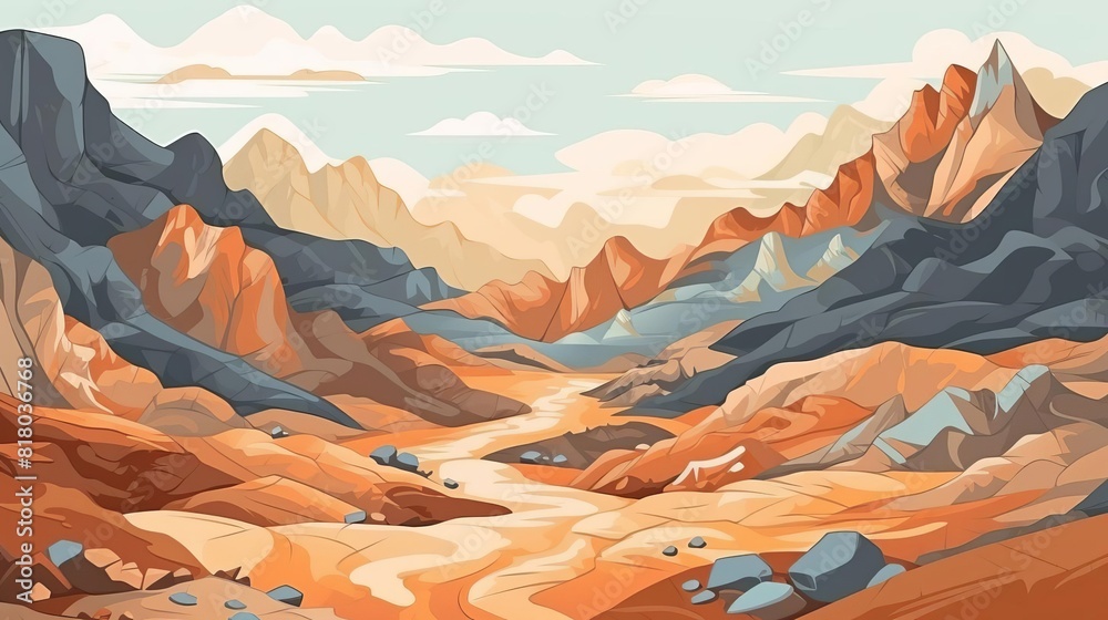 rocky terrain flat design top view mountain theme cartoon drawing ...