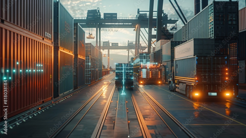 Generate an image of smart cargo containers equipped with IoT devices ...