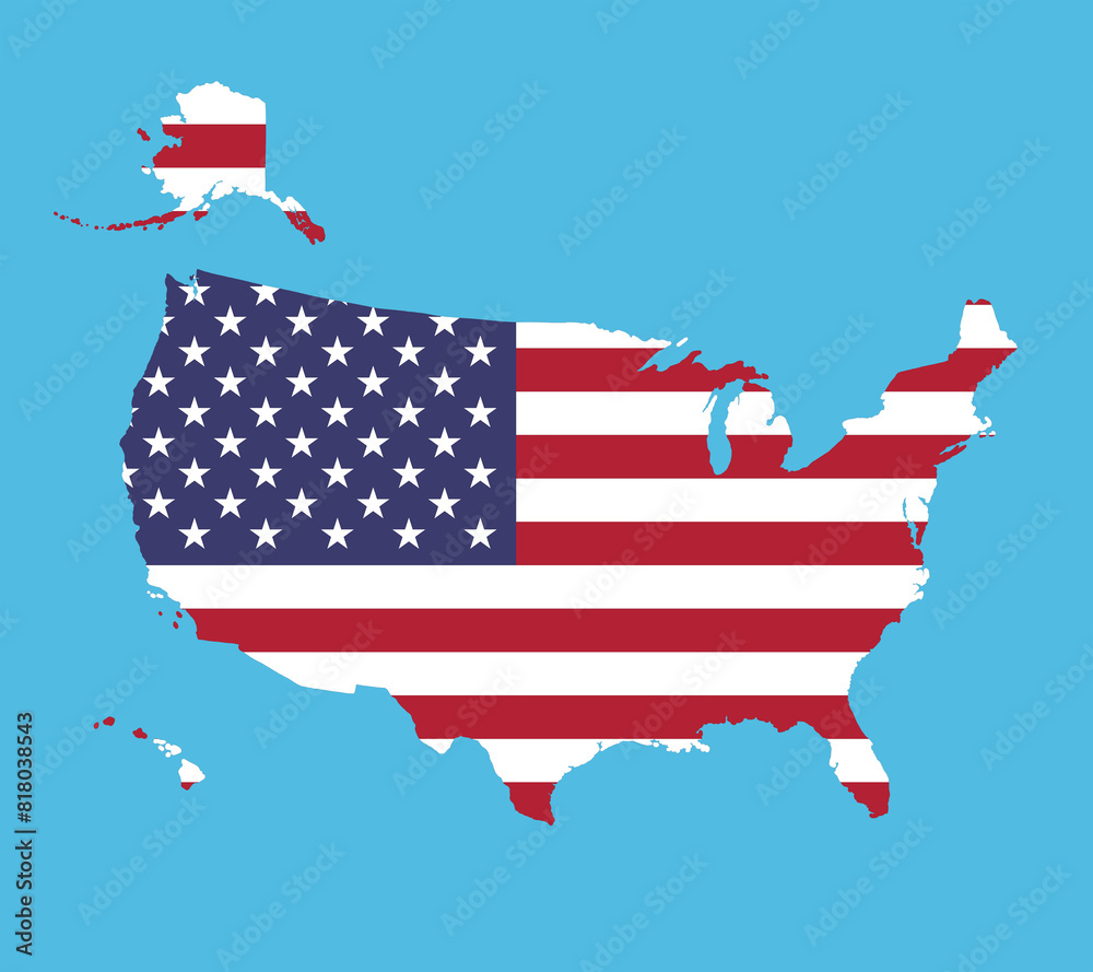 USA map in national flag colors. Map illustration of one of the most ...