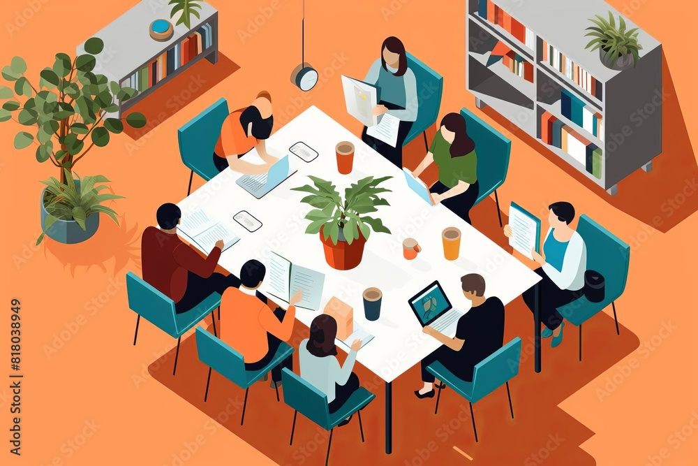 study group farewell flat design top view library theme animation ...