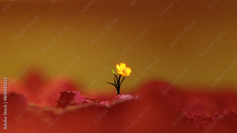 3d illustration yellow poppy flower in backrooms room liminal spaces ...