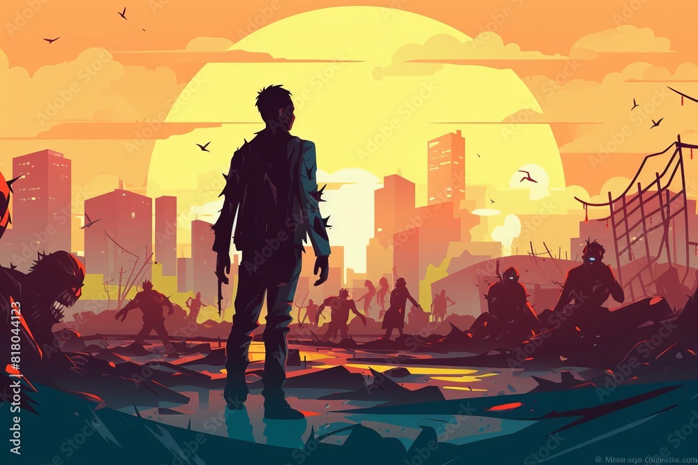 zombie apocalypse flat design front view horror survival theme cartoon ...