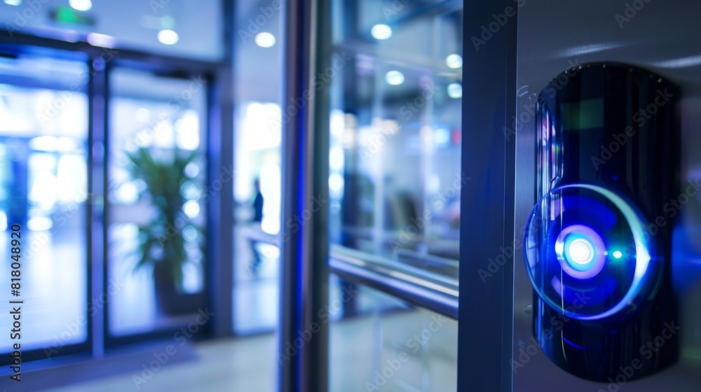 Advanced biometric iris scanner glowing with blue light, symbolizing ...