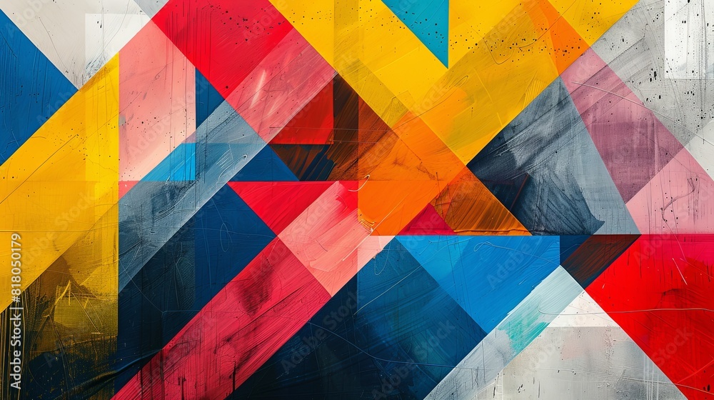 Geometric shapes in bold primary colors, overlapping and intersecting ...