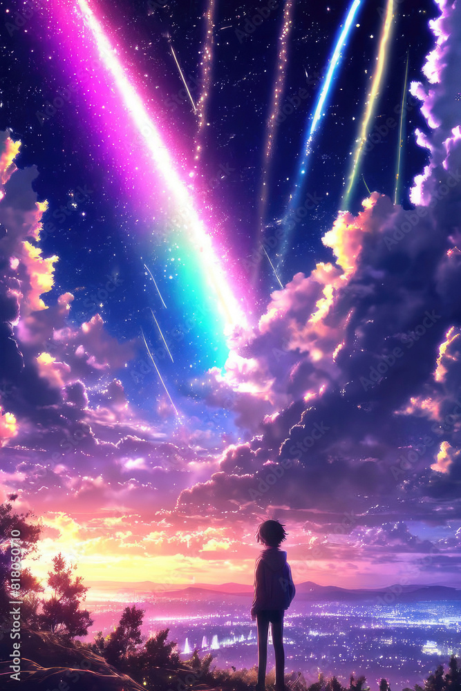 Generative AI, the sight of a meteor shower on a beautiful night with a ...