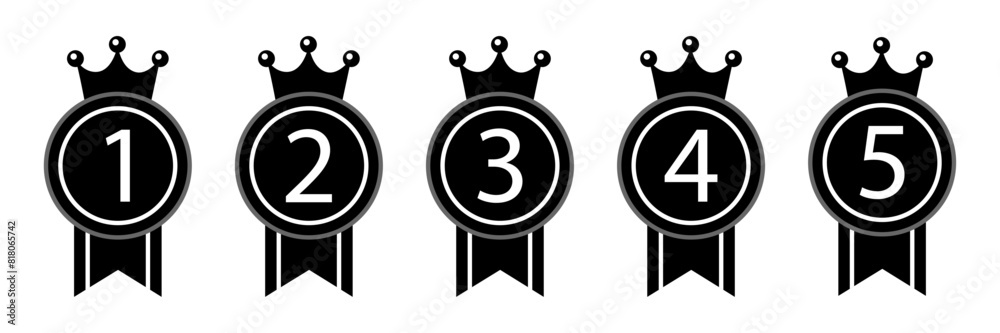Crown ranking icon set. Ranking crown medal ribbon vector icon set ...