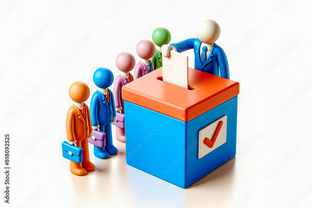 ภาพประกอบสต็อก 3d people on side of a vote box, 3d man put voting paper ...