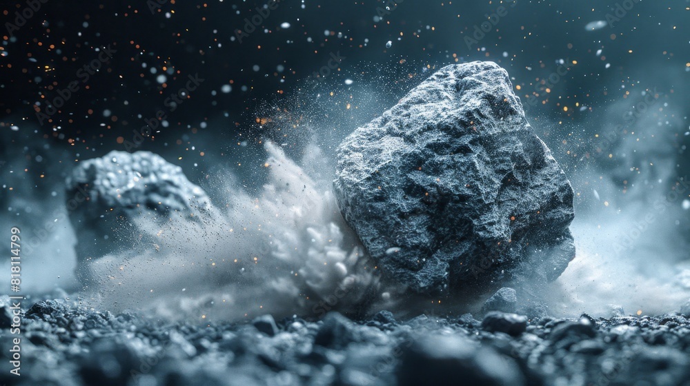 Surreal Rockfall: Cascading Boulders Exploding into Billowing Clouds of ...
