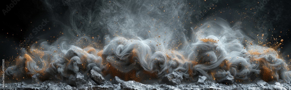 Surreal Rockfall: Cascading Boulders Exploding into Billowing Clouds of ...