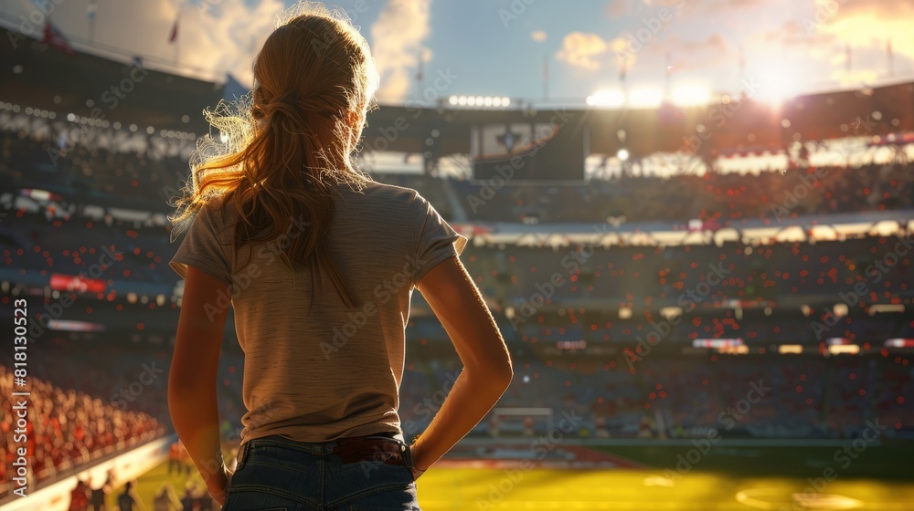 Back view of a female fan in a football stadium Stock Photo | Adobe Stock