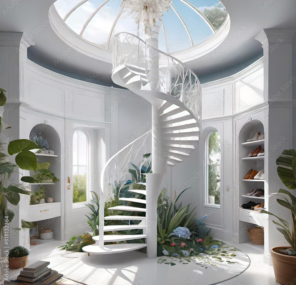 large two story modern european round master closet with island on ...