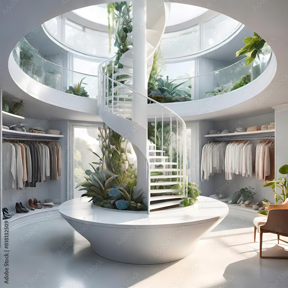large two story modern european round master closet with island on ...