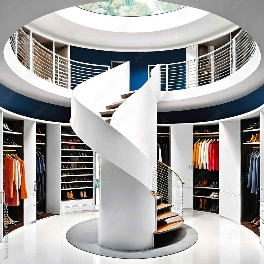large two story modern european round master closet with island on ...