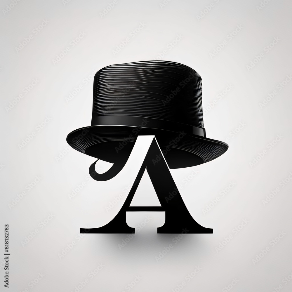 Black top hat with letter A isolated on white background. Vector ...